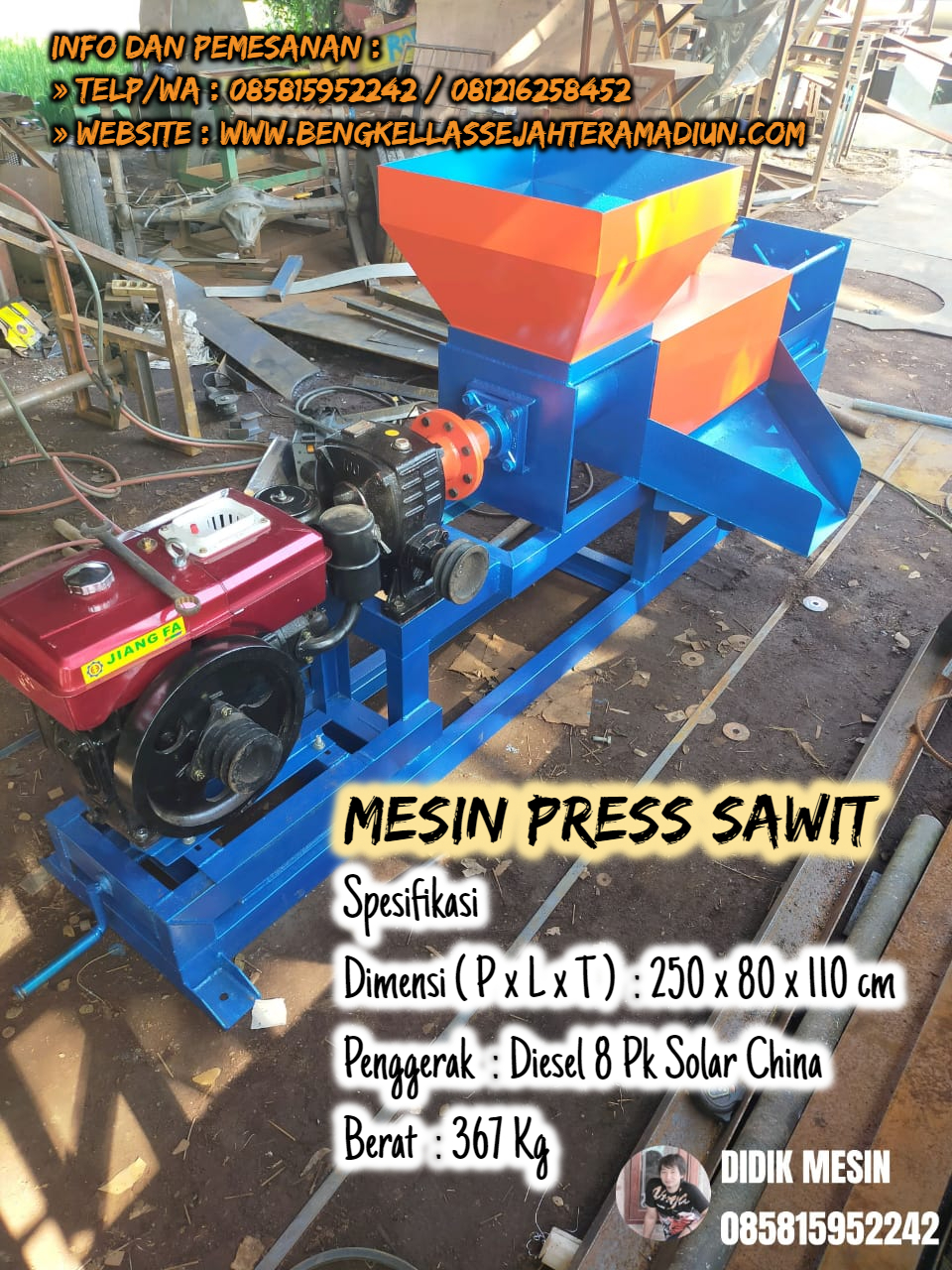 Mesin Press Sawit Komplit Penggerak | Bengkel Las Sejahtera Madiun