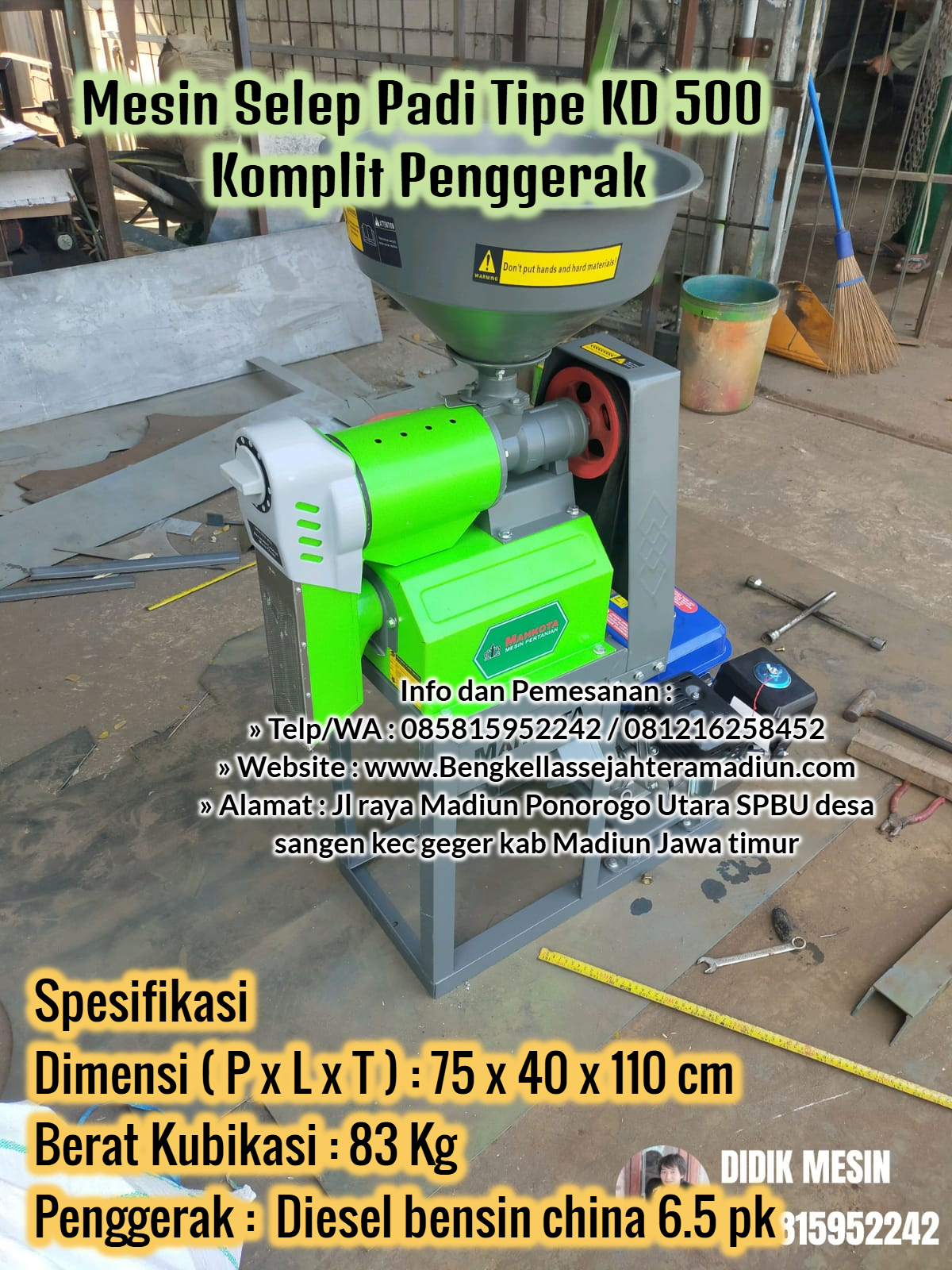 Mesin Selep Padi Tipe KD 500 Komplit Penggerak | Bengkel Las Sejahtera ...
